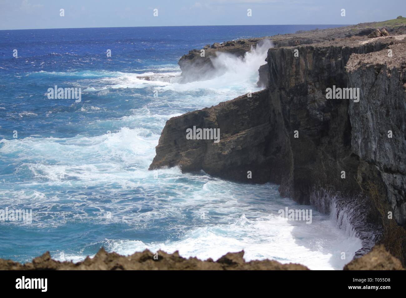 Dangerous steep cliffs with foaming waves at the As Matmos Fishing ...