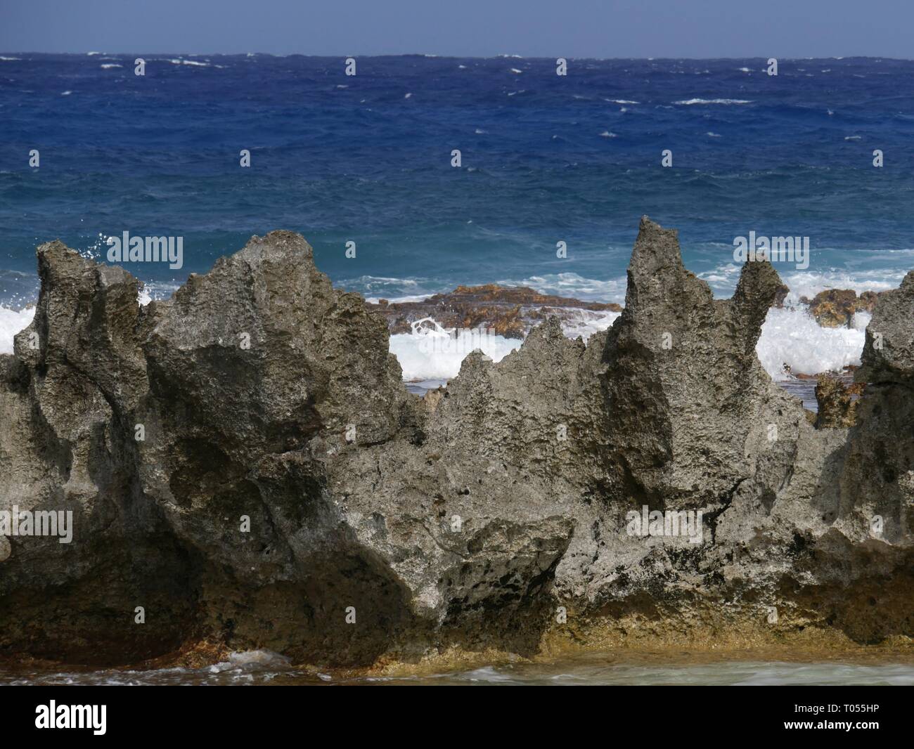 Corals and sharp stones acting as fence to protect a natural pool from ...