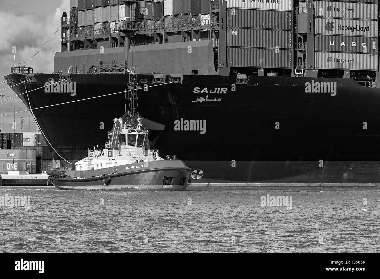 Black & White Image Of The Ultra-Large UASC Container Ship, SAJIR ...