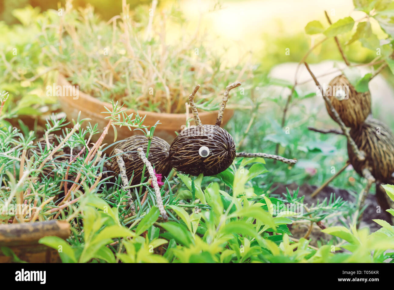 An artificial ant statue made from coconut, decorated on trees in the ...