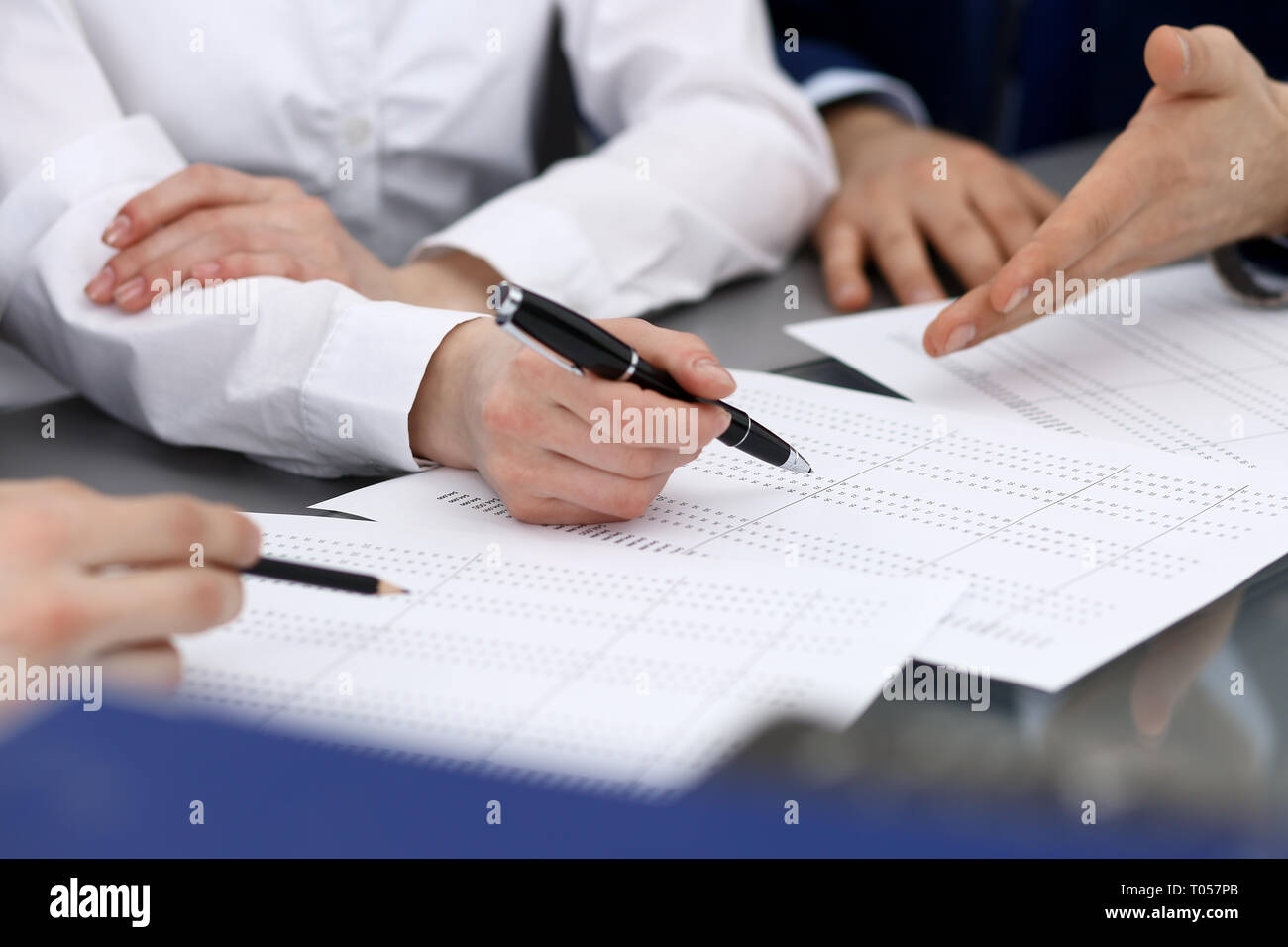 Bookkeepers team or financial inspectors making report, calculating or ...