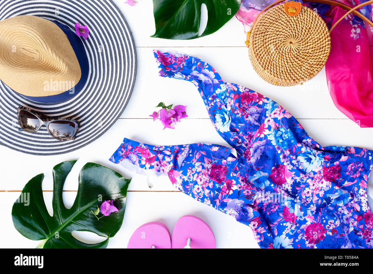 Summer flat lay scenery with swimsuit Stock Photo - Alamy