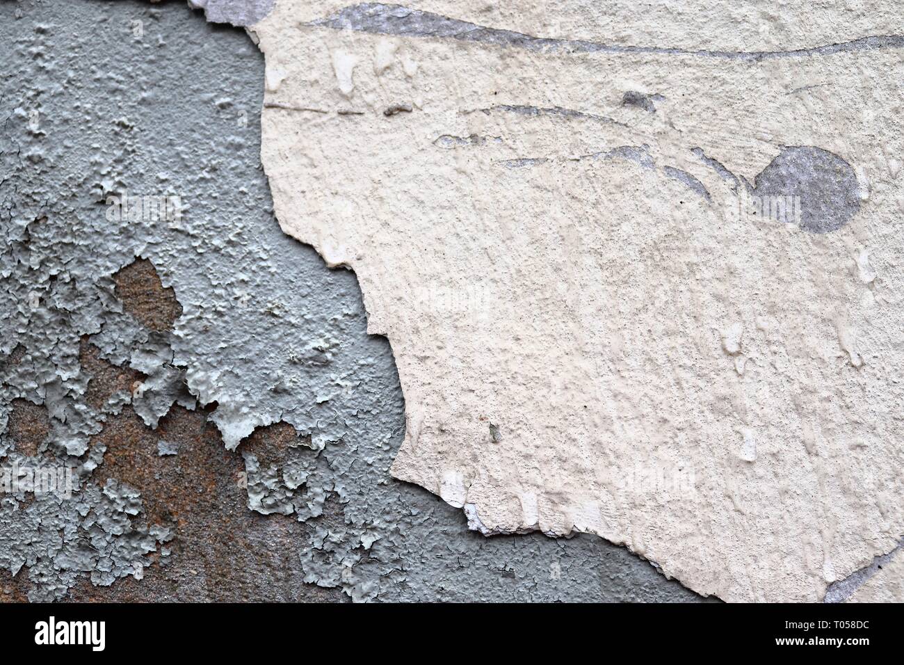 Close up surface of aged and weathered paint on different walls in high ...