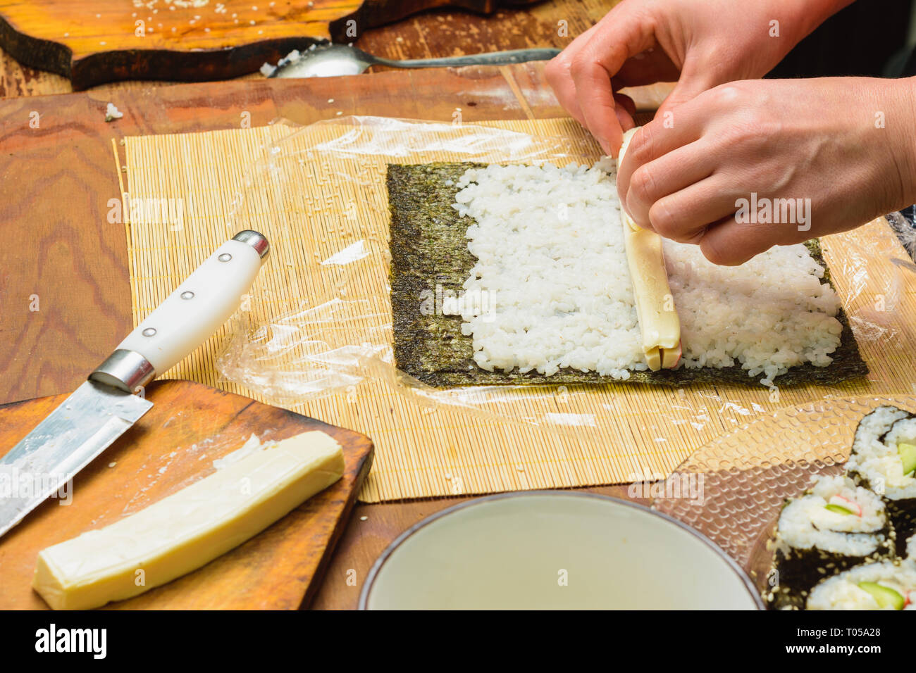 The process of making sushi from natural ingredients is a professional ...