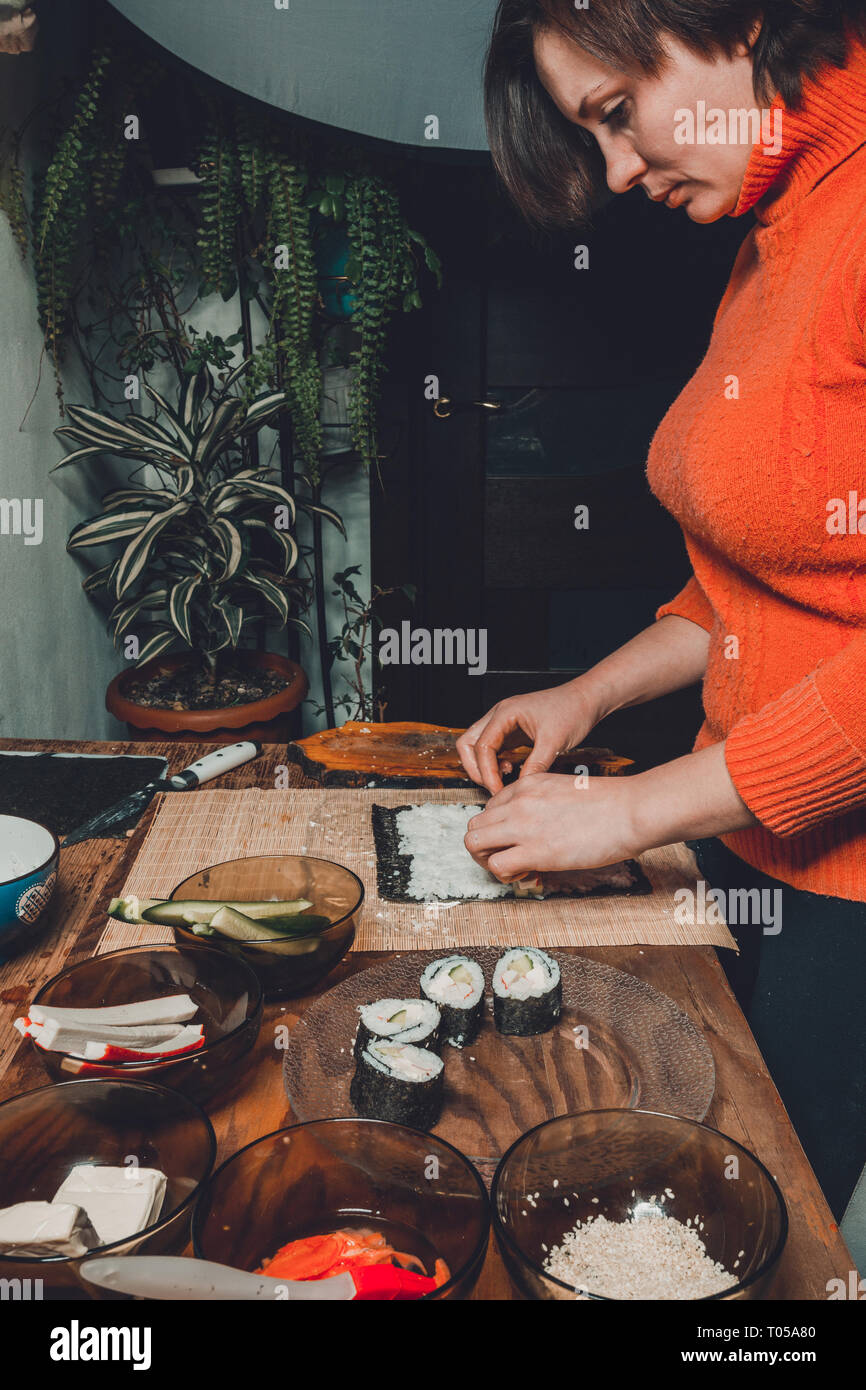 The process of making sushi from natural ingredients is a professional ...