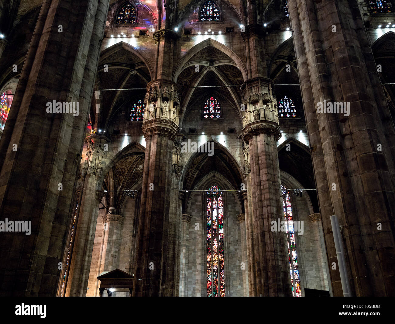 MILAN, ITALY - FEBRUARY 24, 2019: inside wall and columns in Milan ...