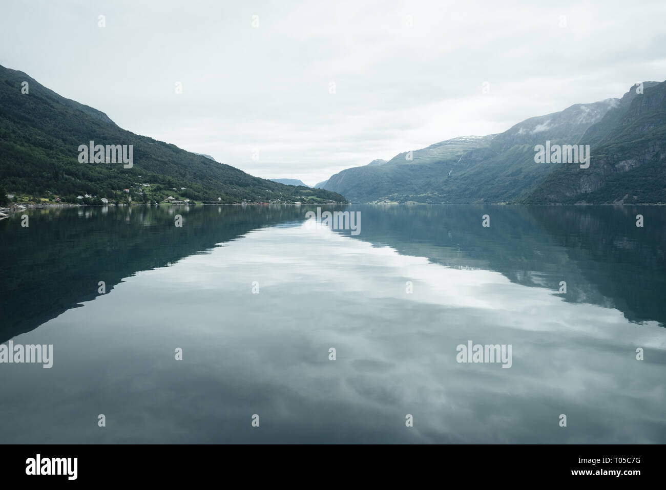 Norwegian landscape with mountains and Lusterfjord fjord. Commune ...