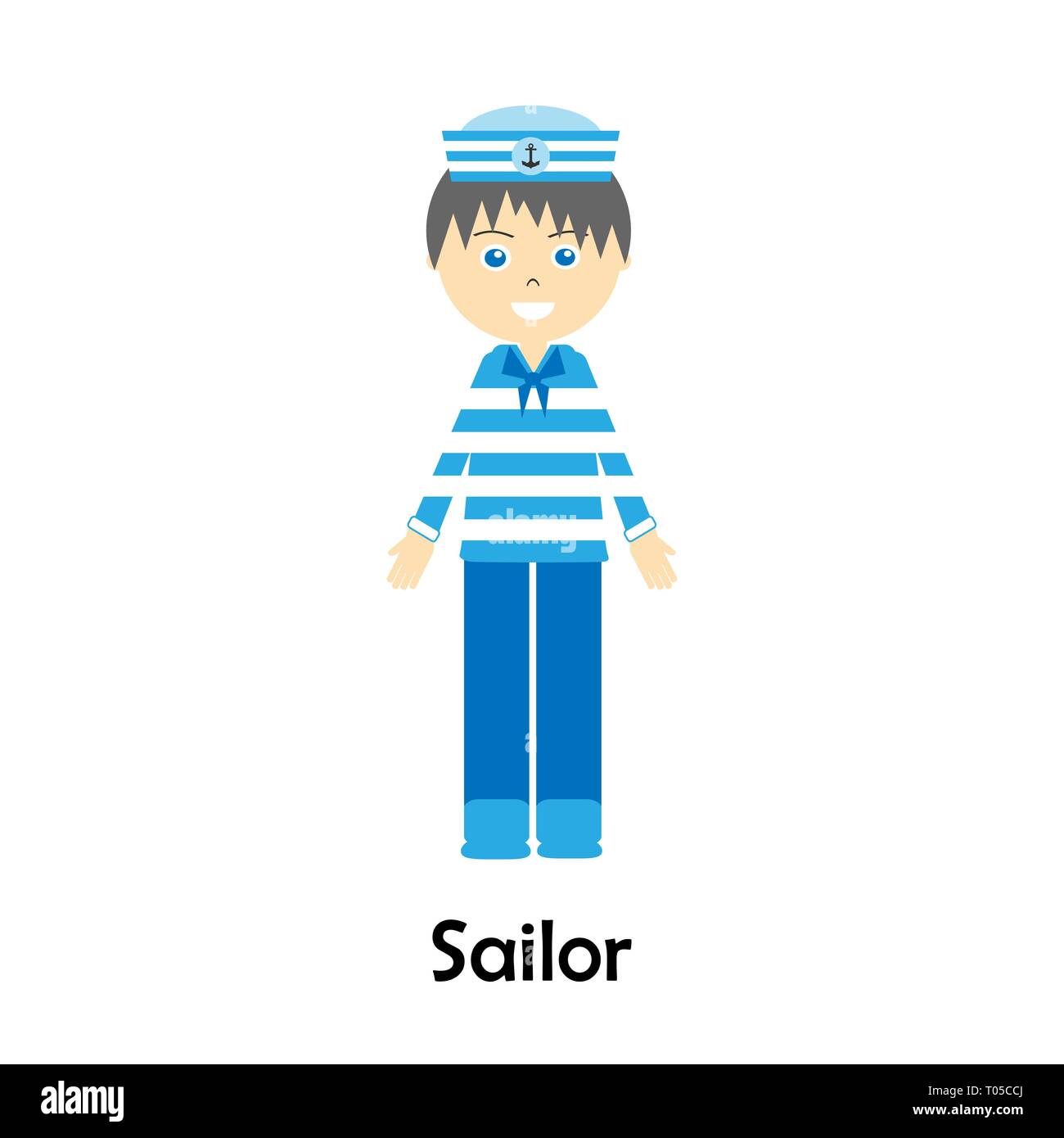 Sailor in cartoon style, marine card for kid, preschool activity for ...