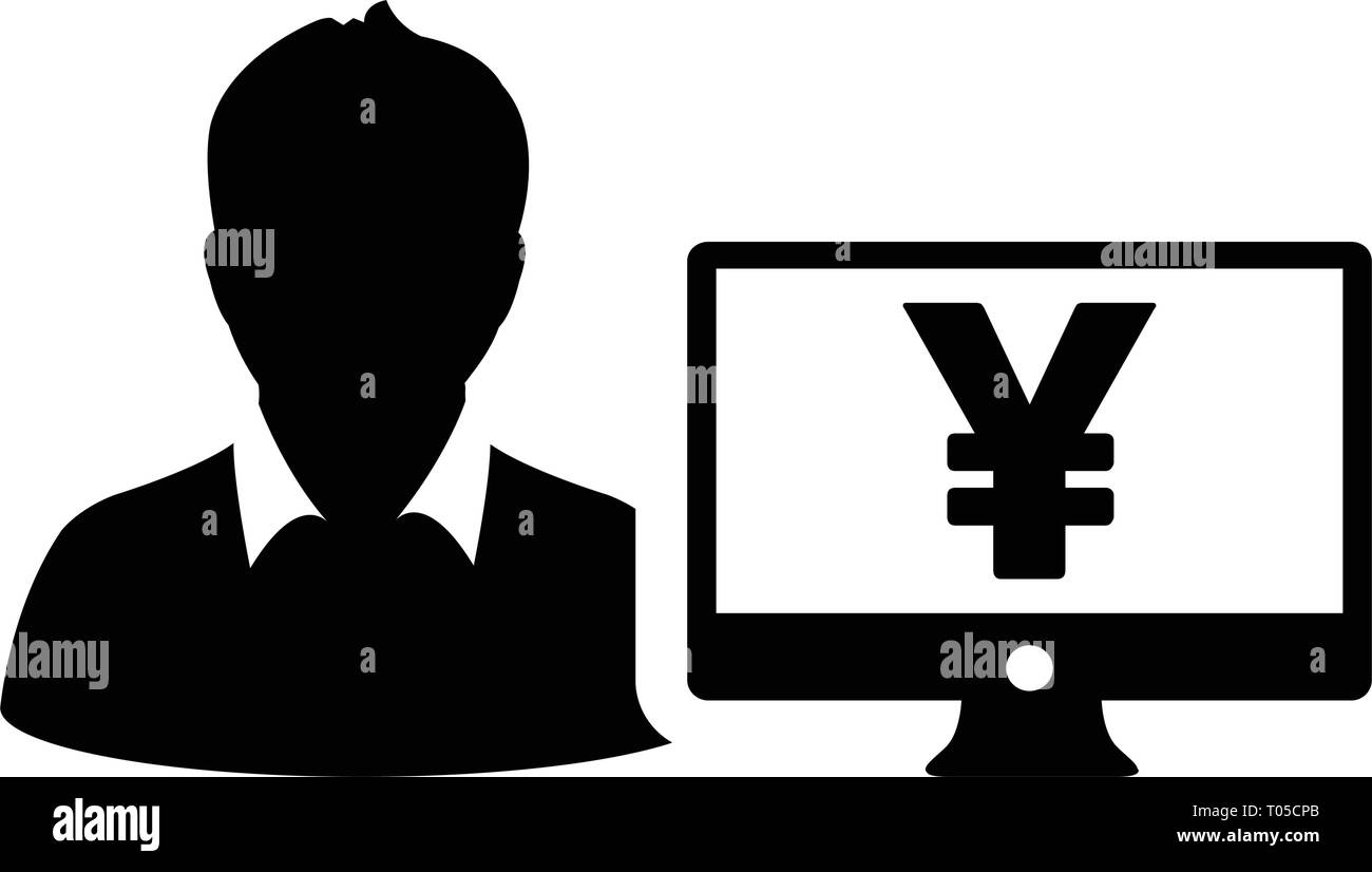 Cash icon vector male user person profile avatar with Yen sign and ...