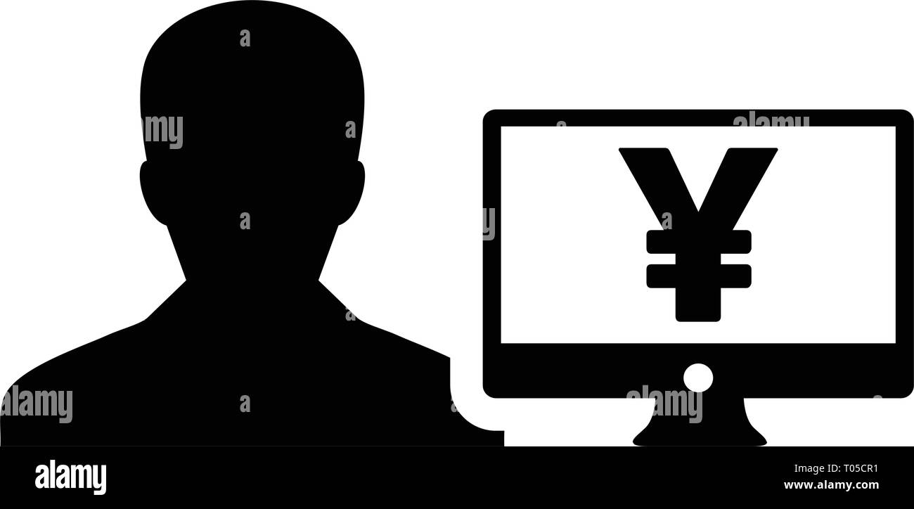 Bank icon vector male user person profile avatar with Yen sign and ...