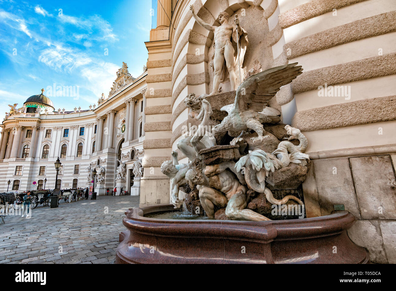 Fountain at the entrance to the Hofburg Palace. Vienna, Austria Stock ...