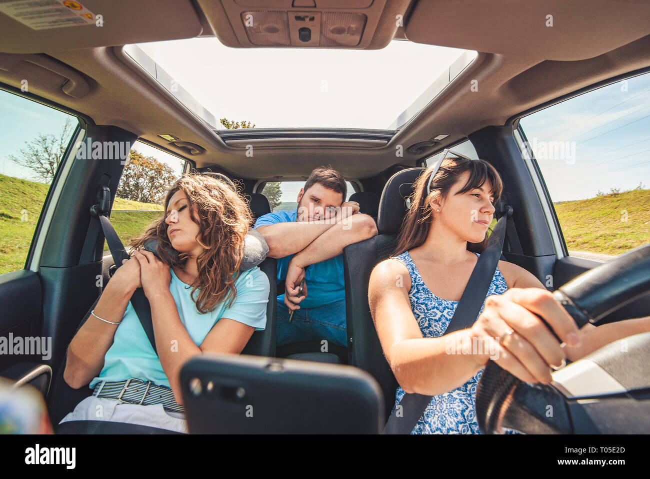 boring people in car. long road trip. car travel concept Stock Photo ...