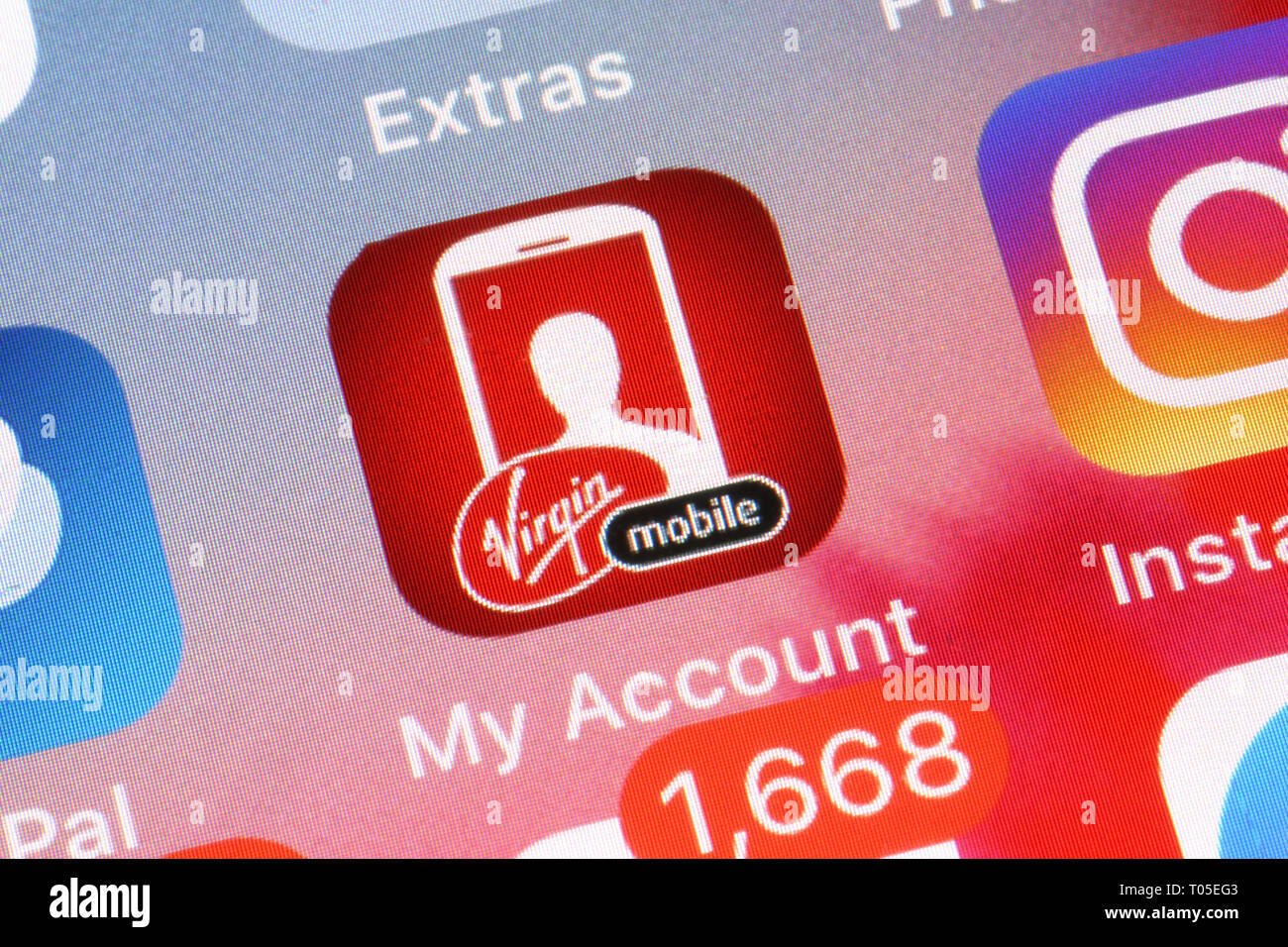 Winnipeg, Manitoba / Canada - March 16, 2019: Close up of Virgin My ...