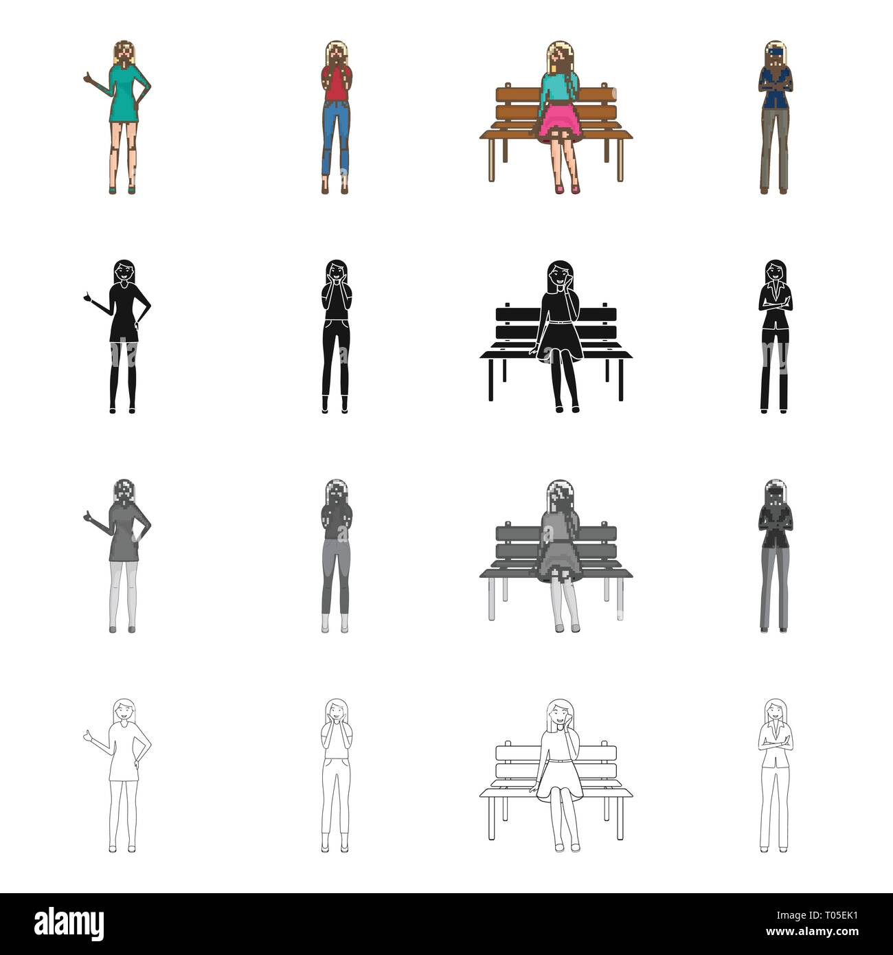 Vector illustration of posture and mood icon. Collection of posture and ...