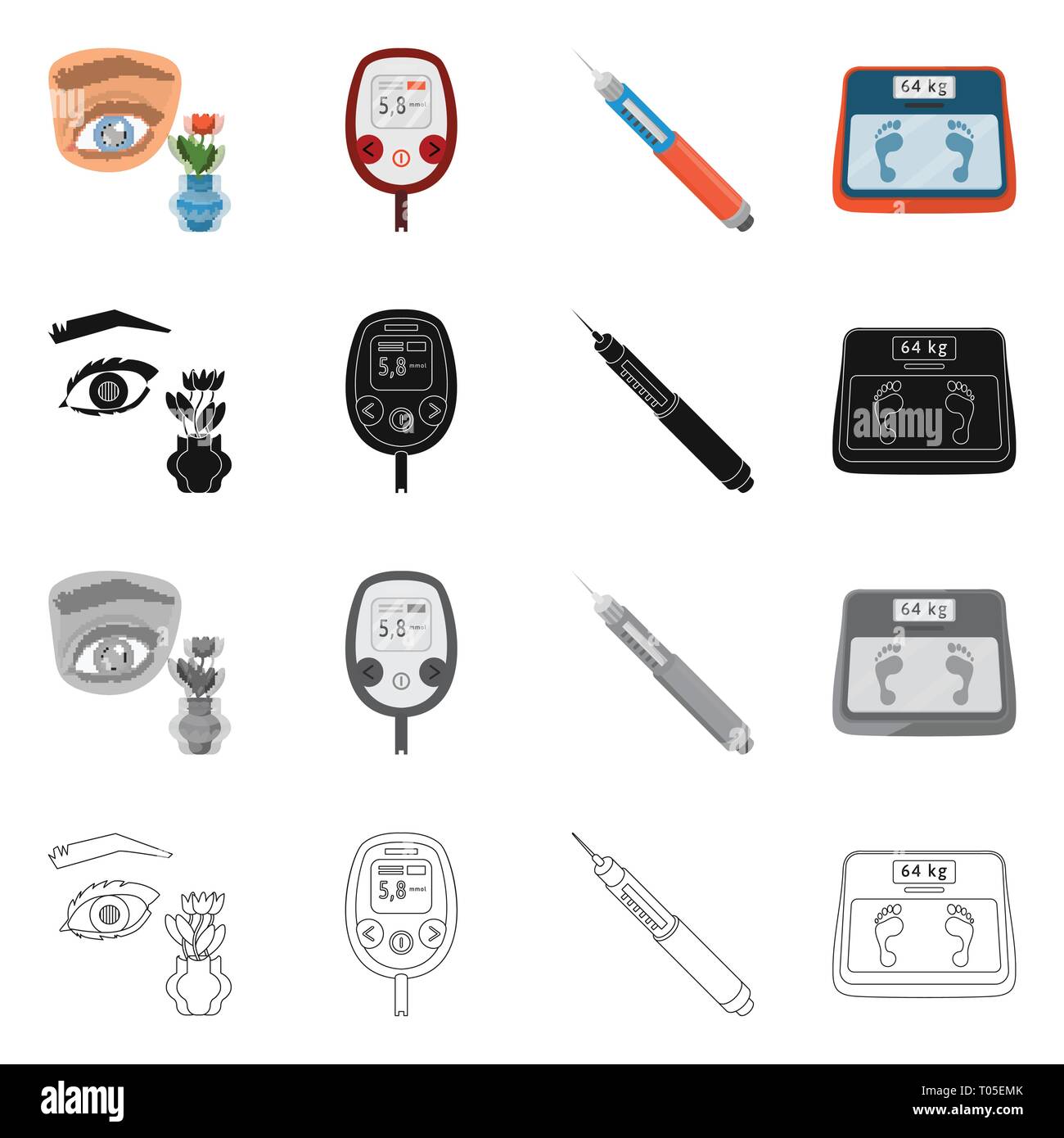 Vector illustration of diet and treatment icon. Collection of diet and ...