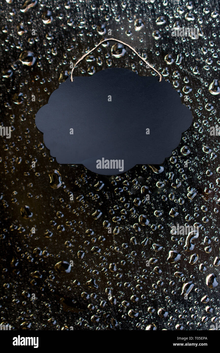 Black Empty Sign Board with string for hanging on wall Stock Photo - Alamy