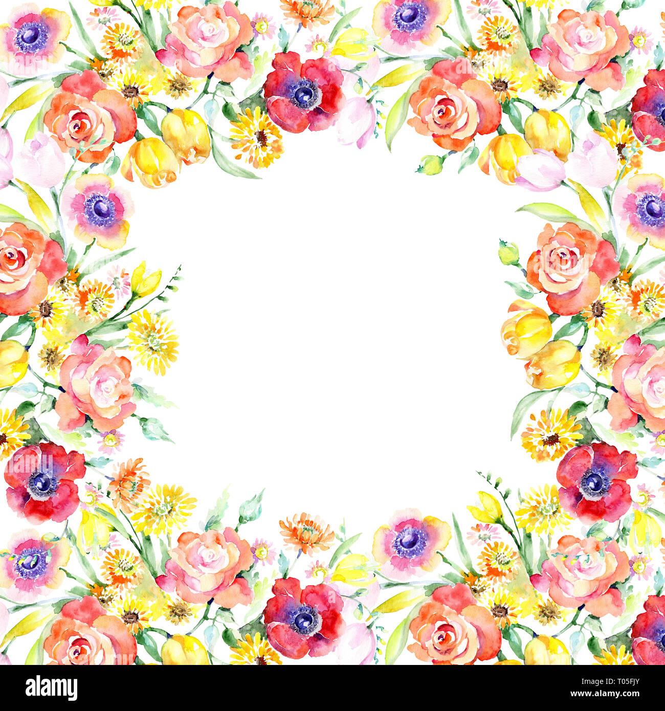 Yellow and red floral botanical flowers bouquet. Watercolor background ...