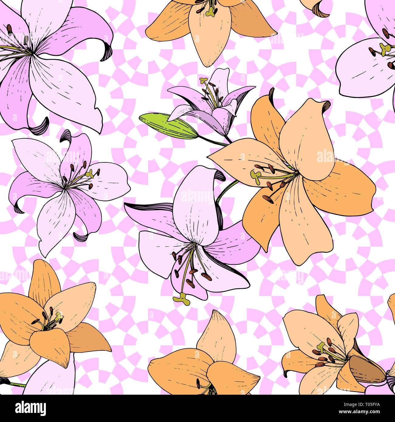 Vector Lily floral botanical flower. Engraved ink art. Seamless ...