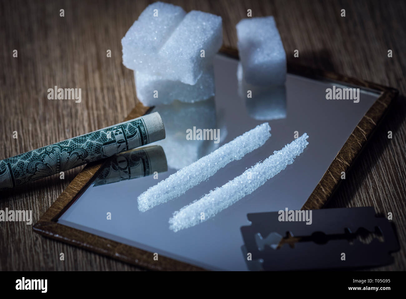 conceptual scene of sugar addiction causing health problems like real ...