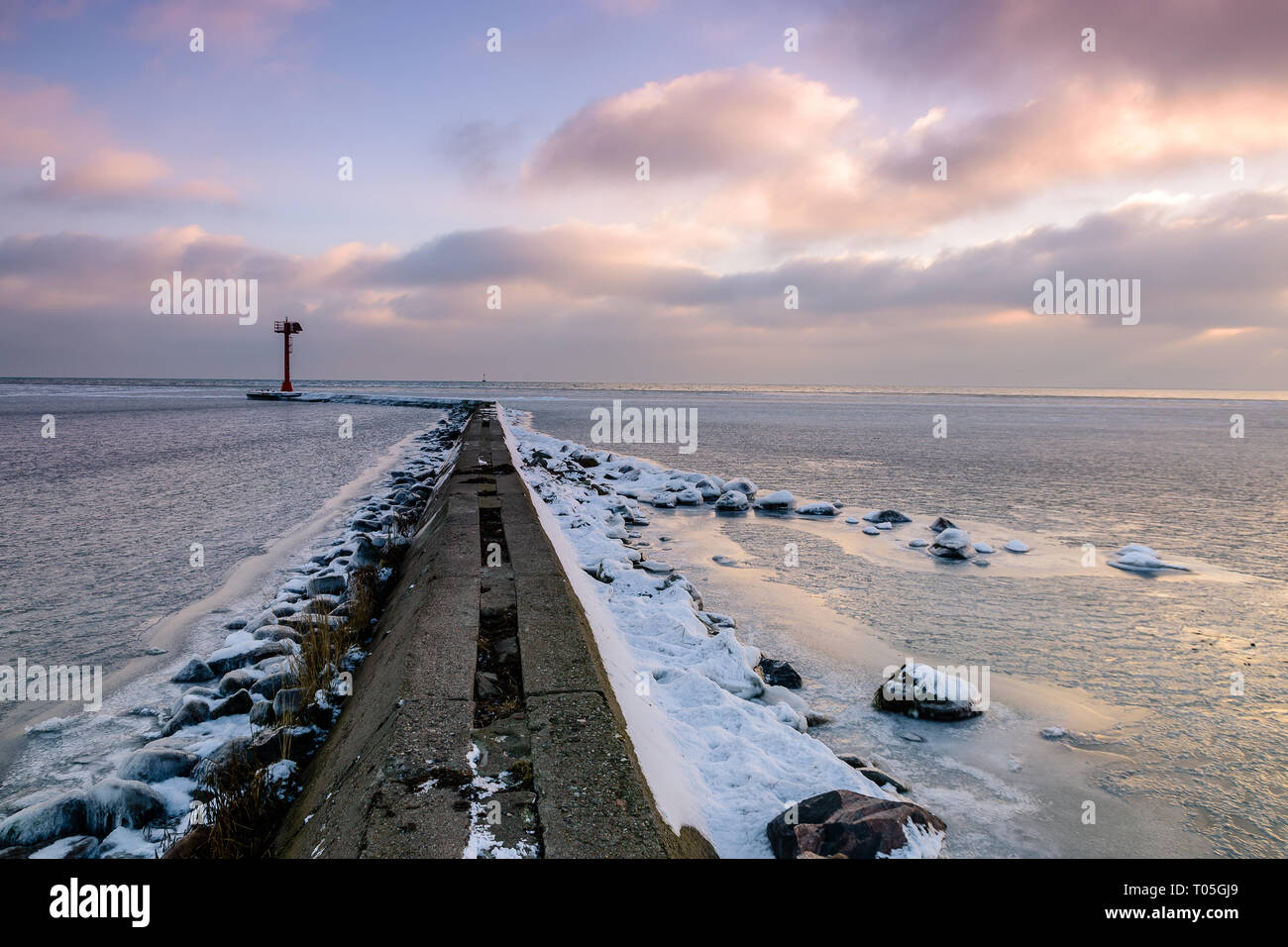 Hel Peninsula (Poland). Pier with navigation lamp on the end of it ...