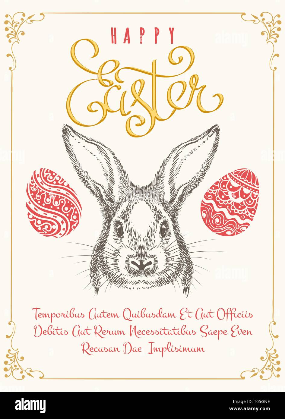 Hand drawn happy Easters poster template. Vintage card template with ...
