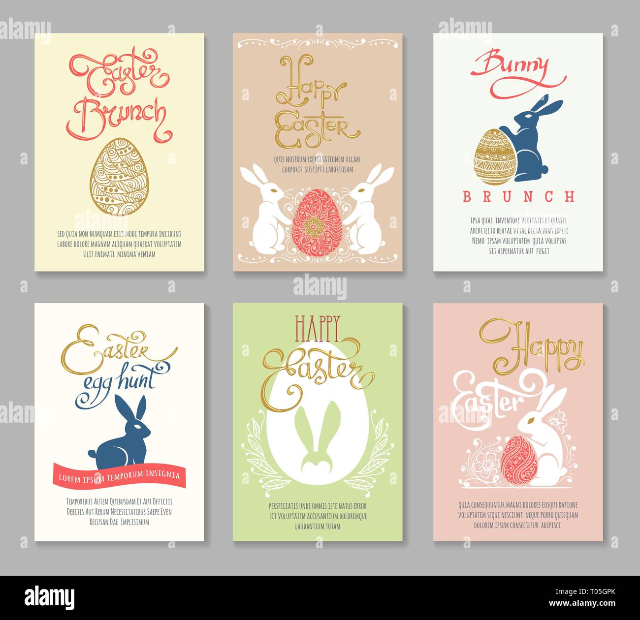 Easter postcard templates. Happy holiday ostern cute rabbit for vintage ...