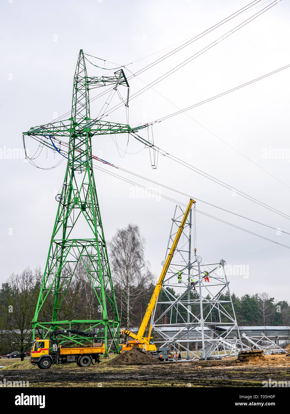 new high voltage power line steel support assembly in city, in the ...