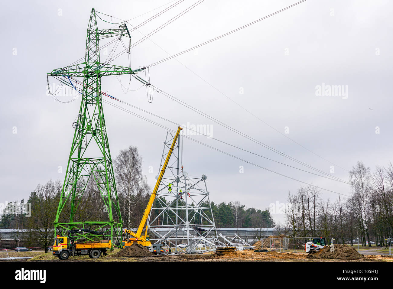 new high voltage power line steel support assembly in city, in the ...
