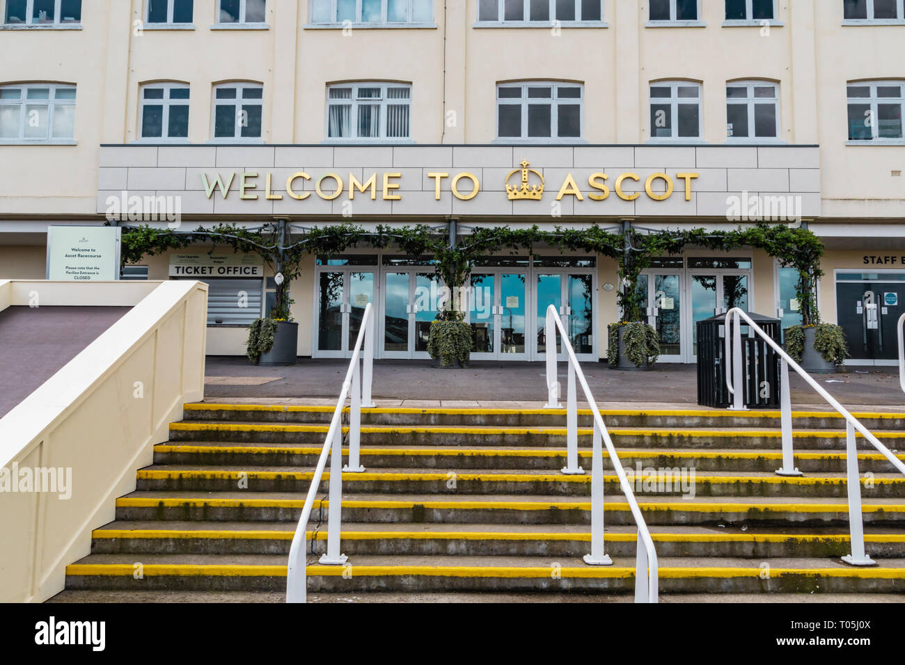 Ascot, England - March 17, 2019: Street view of the entrance of the ...