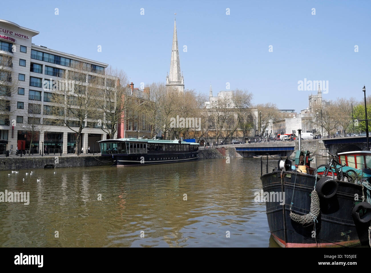 River Avon, Bristol City Centre, England UK. Riverside quayside and ...