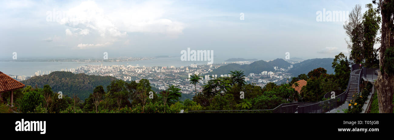 High up panoramic view from the Sky walk view point over looking Penang ...
