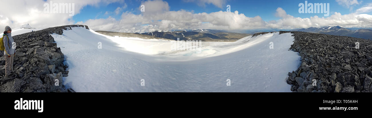 Snowfield in the mountain Glittertind, Jotunheimen mountain area Stock ...