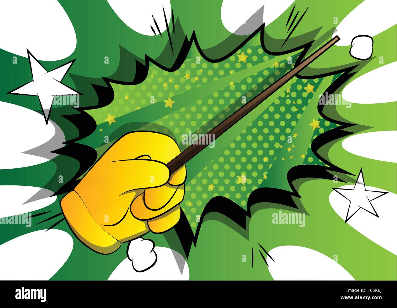 Vector cartoon hand with Magic Stick. Illustrated hand on comic book ...