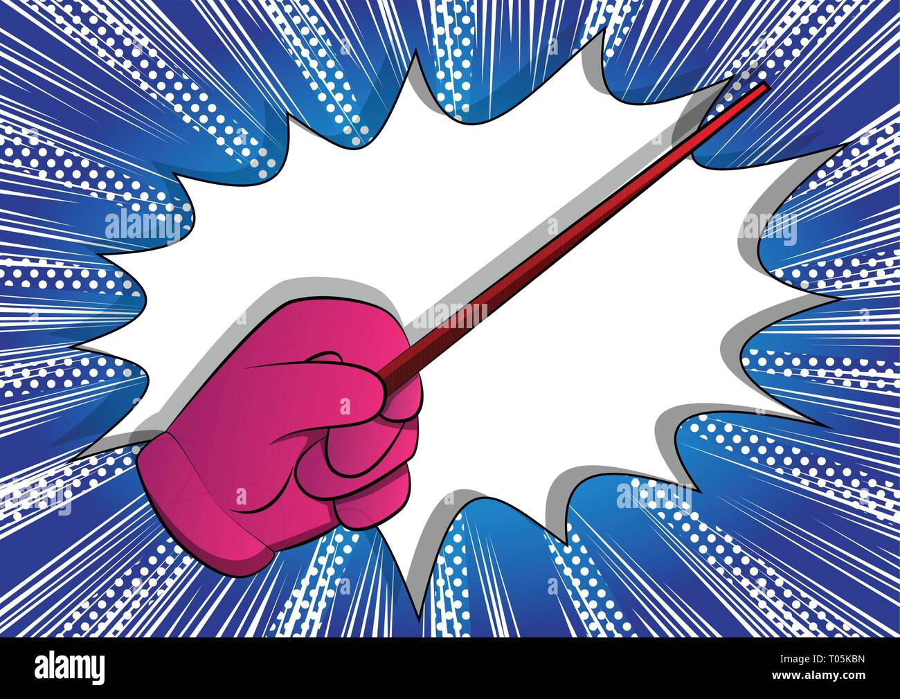 Vector cartoon hand with Magic Stick. Illustrated hand on comic book ...