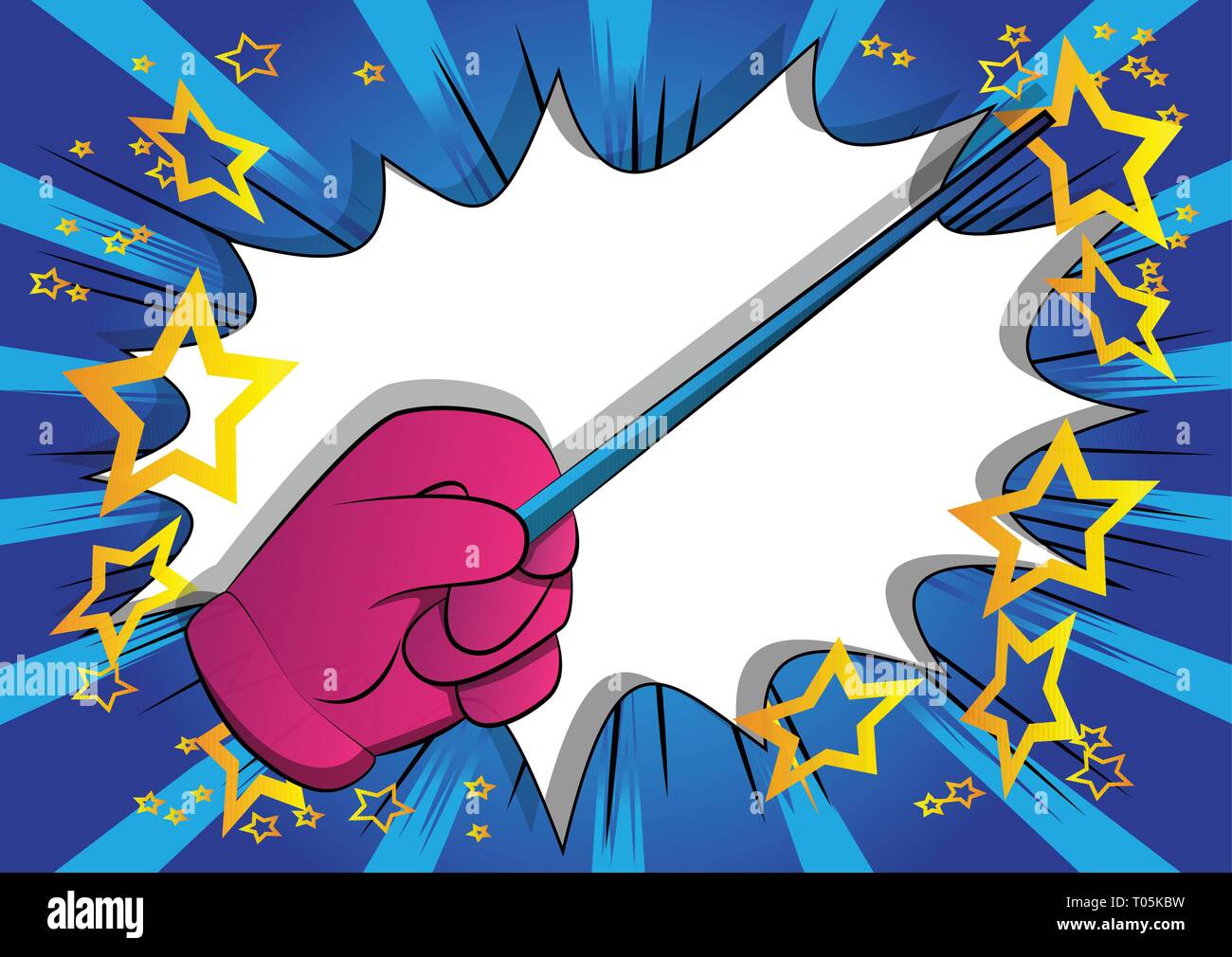 Vector cartoon hand with Magic Stick. Illustrated hand on comic book ...