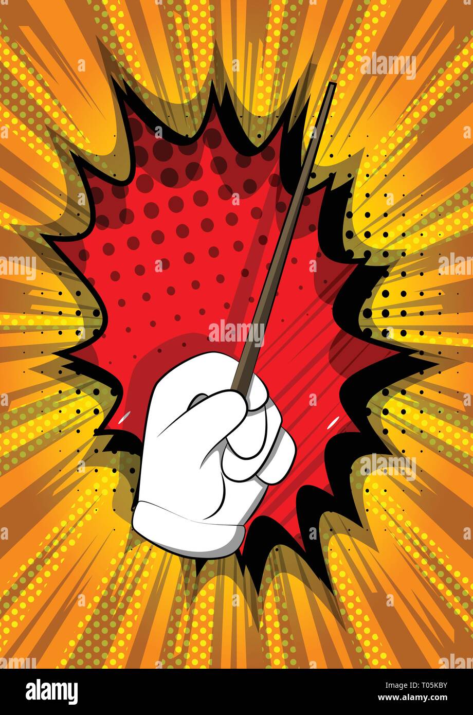 Vector cartoon hand with Magic Stick. Illustrated hand on comic book ...
