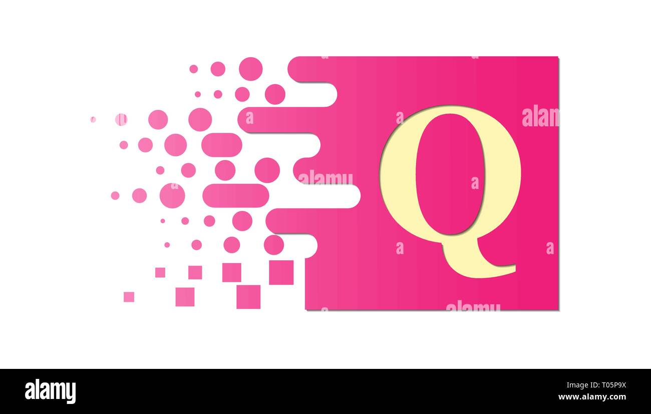 letter Q on a colored square with destroyed blocks on a white ...