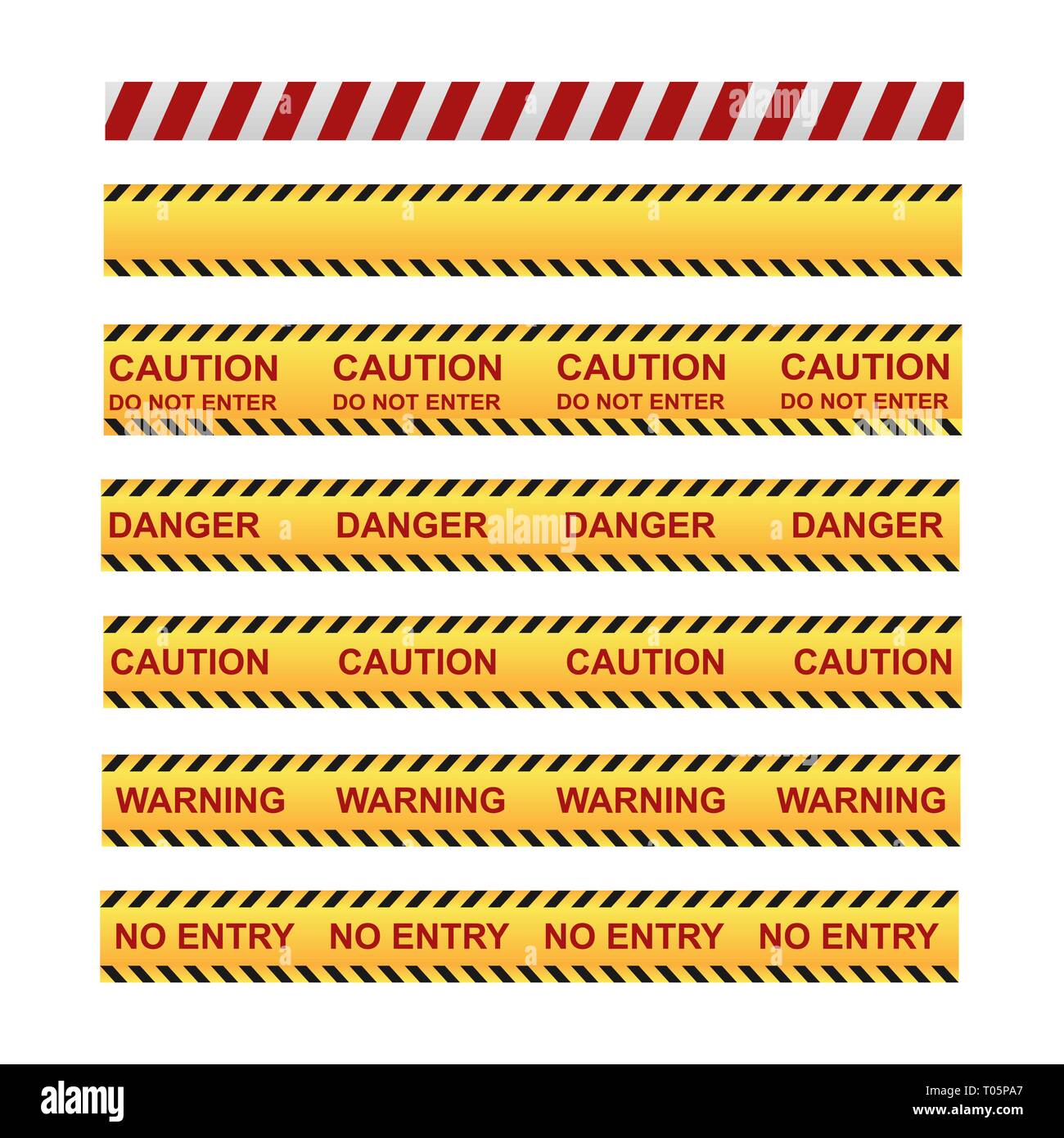 set of different tapes for fencing the territory with warning labels ...