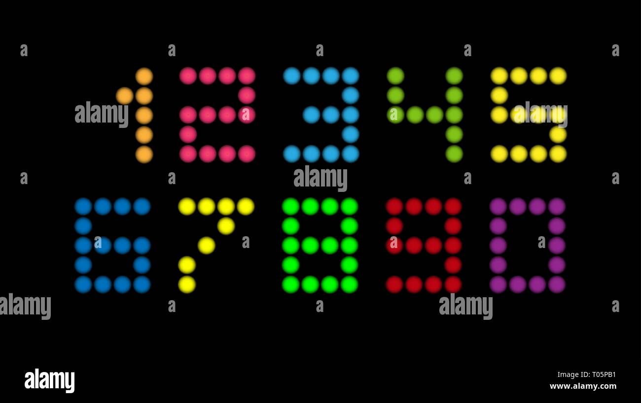 set of colored numbers simulating an electronic scoreboard with round ...