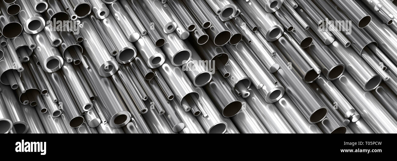 Close-up set of different diameters metal round tubes and kernels ...
