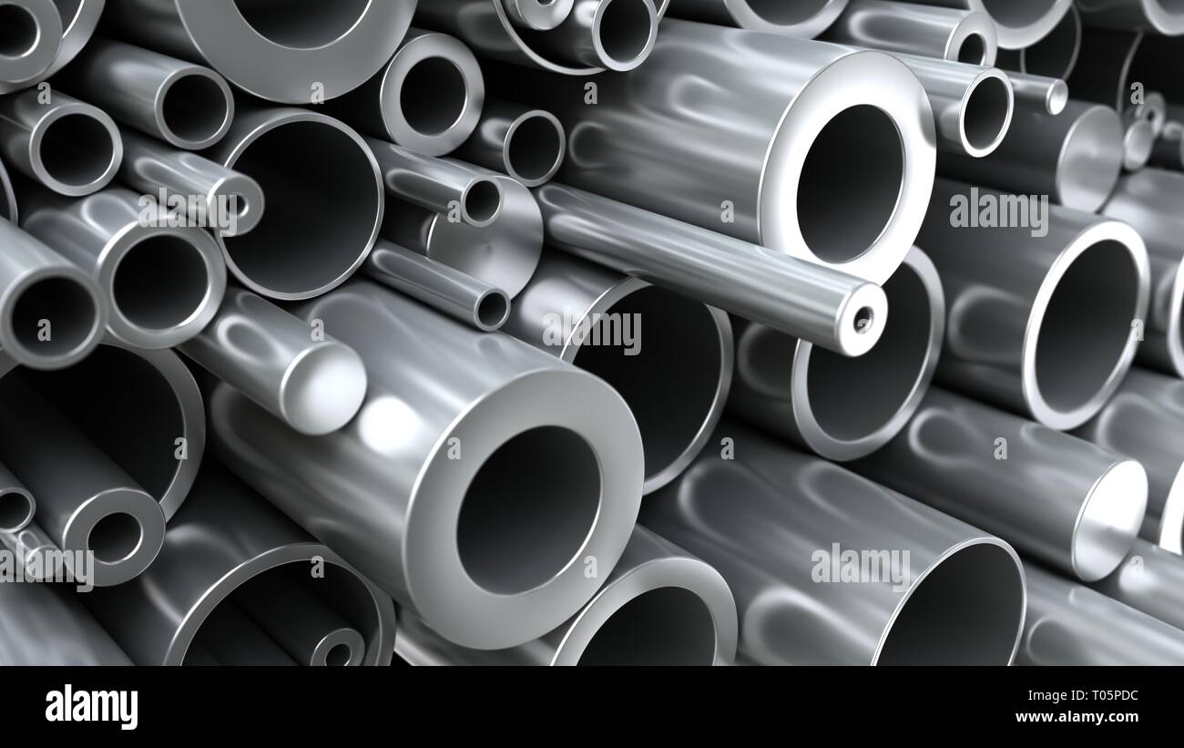 Close-up set of different diameters metal round tubes and kernels ...