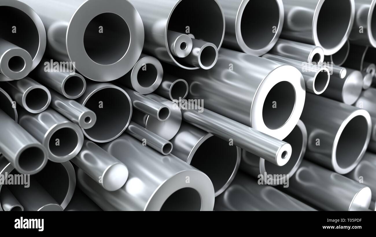 Close-up set of different diameters metal round tubes and kernels ...