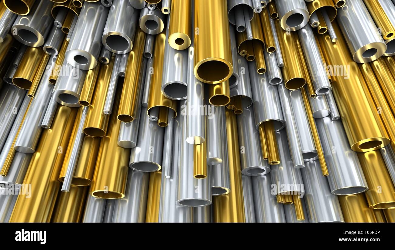 Set of round metallic tubes and kernels made of steel, aluminun, cooper ...