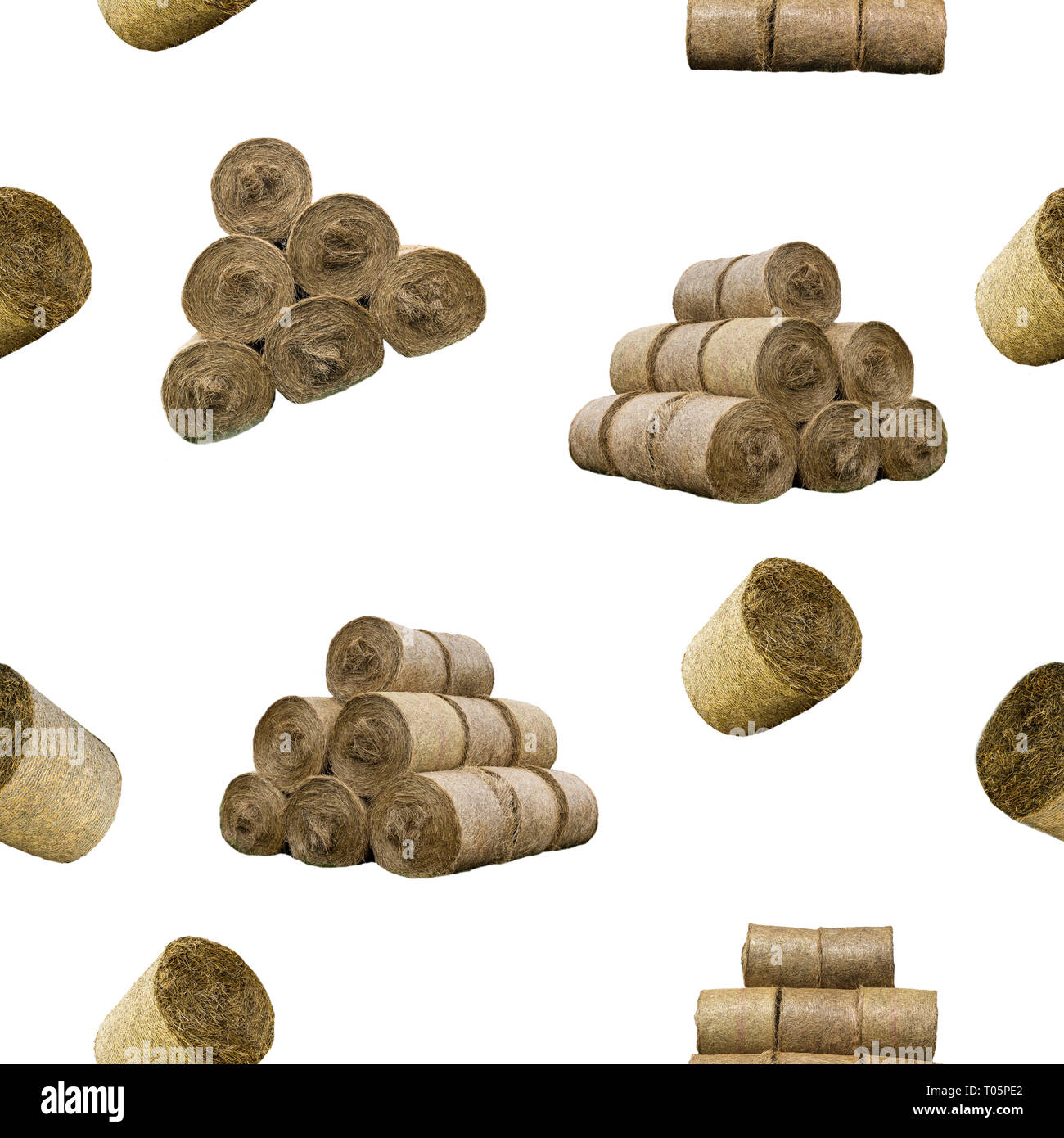 Raster seamless pattern. Straw bales and pyramids on a white background ...
