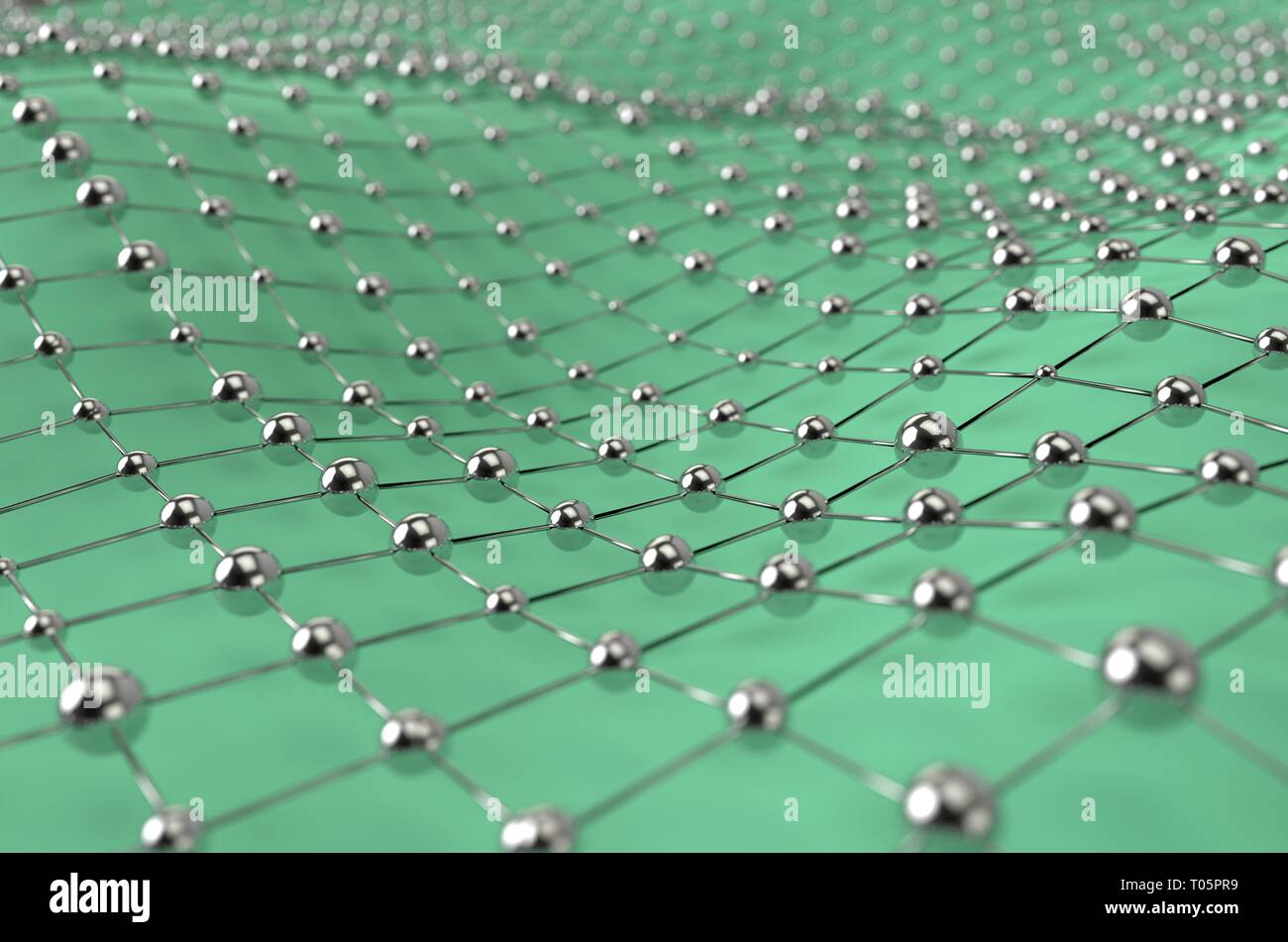 Green wireframe metallic blue mesh with ball wave landscape abstract ...