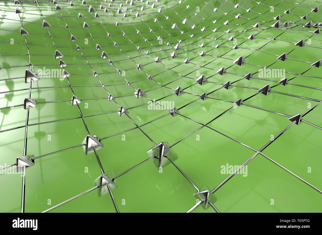 Green wireframe metallic blue mesh with pyramids wave landscape ...