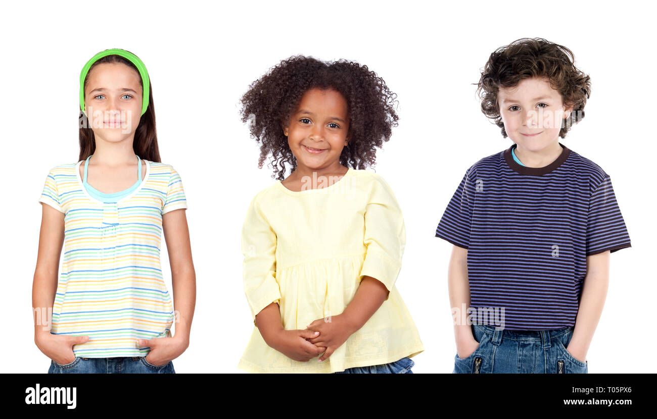 Three differents children isolated on a white background Stock Photo ...