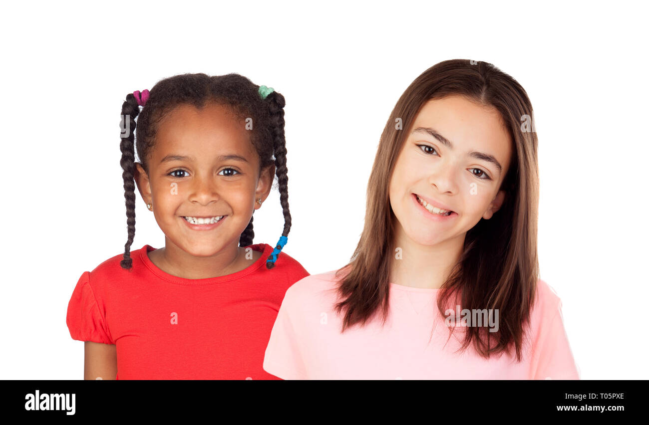 Two funny children laughing isolated on a white backround Stock Photo ...