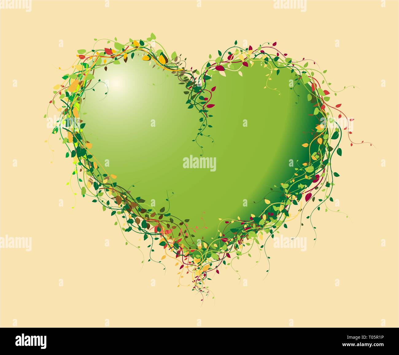 Green heart made of flowers - spring background Stock Vector Image ...