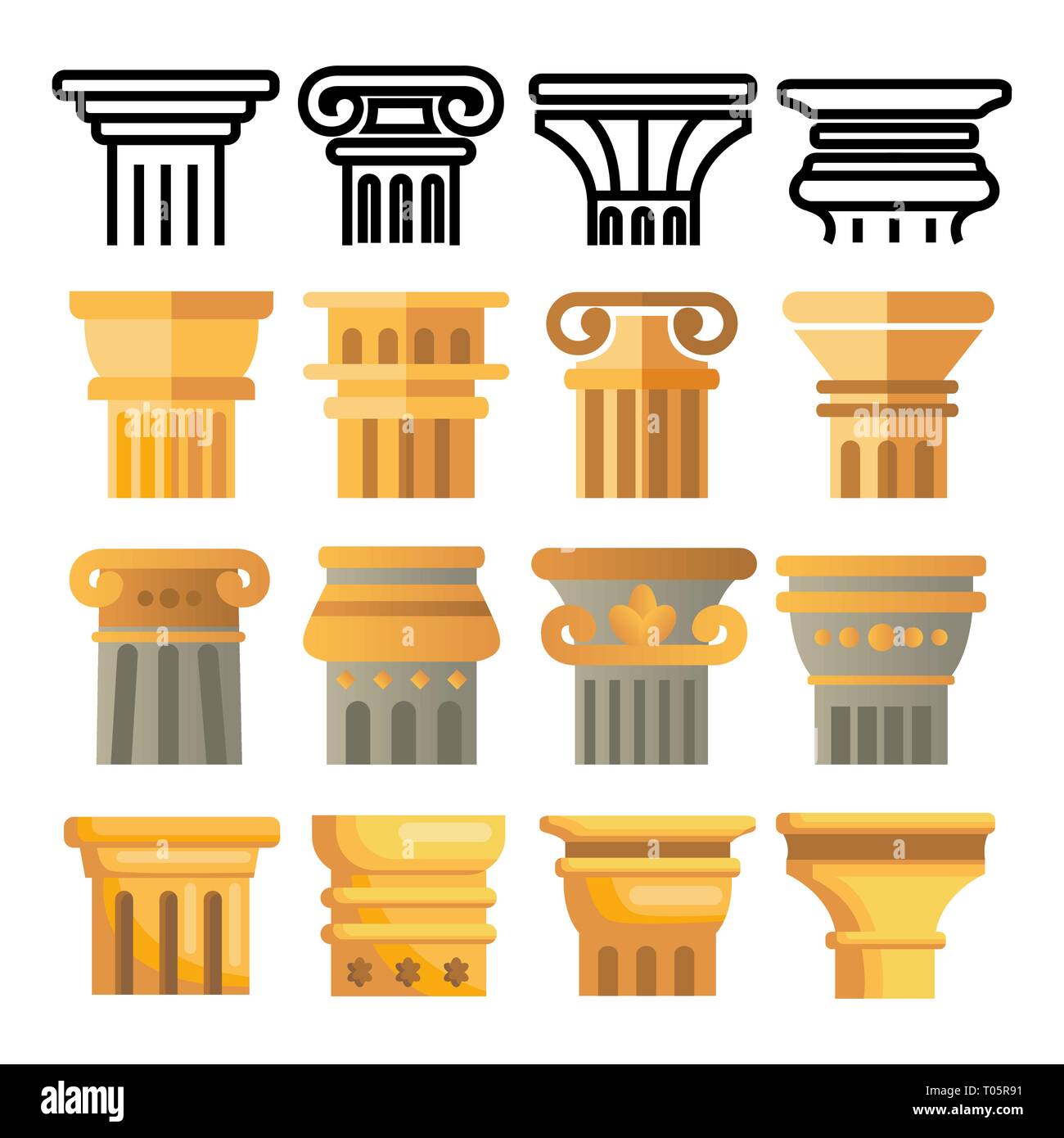 Ancient Column Icon Set Vector. Architecture Roman Symbol. Ancient Pillar. Greece Building. Rome ...